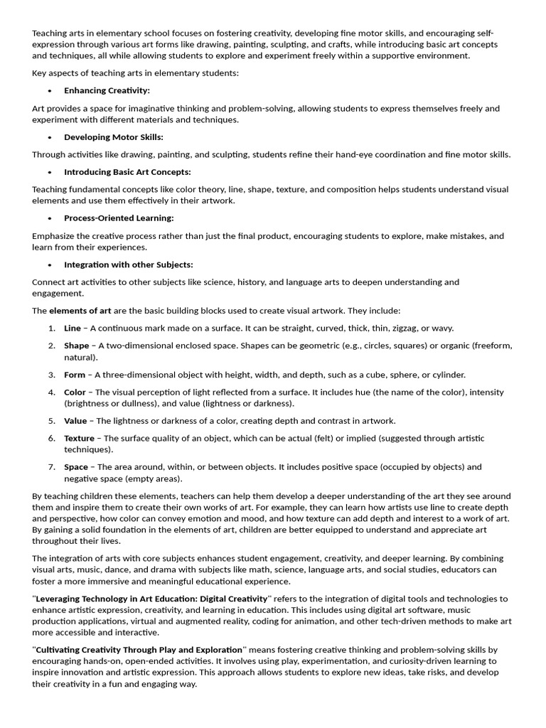 Teaching Arts in Elementary School | PDF | Physical Education | Creativity