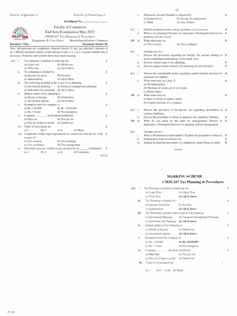 CM3EA07 Tax Planning and Procedures | PDF