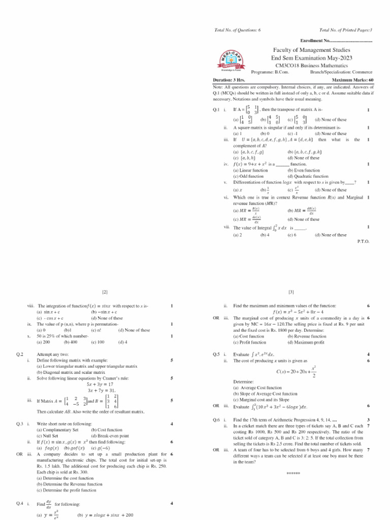 CM3CO18 Business Mathematics | PDF