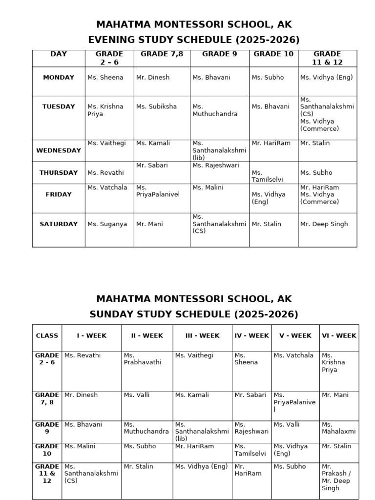 MPSC Evening Study Schedule 2025-26 | PDF