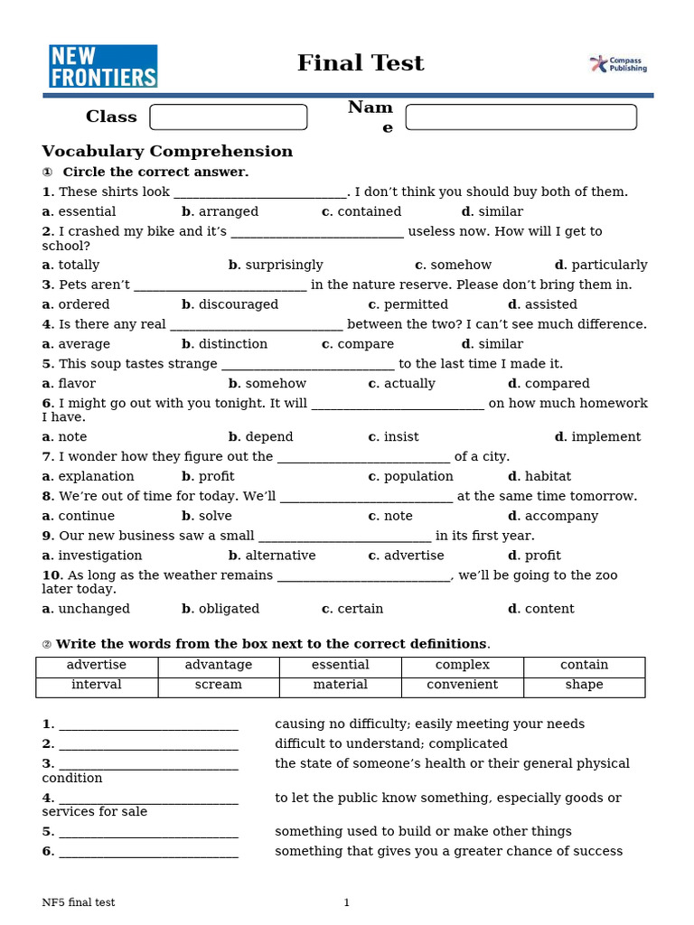 New Frontiers 5_Final Test | PDF | Argument
