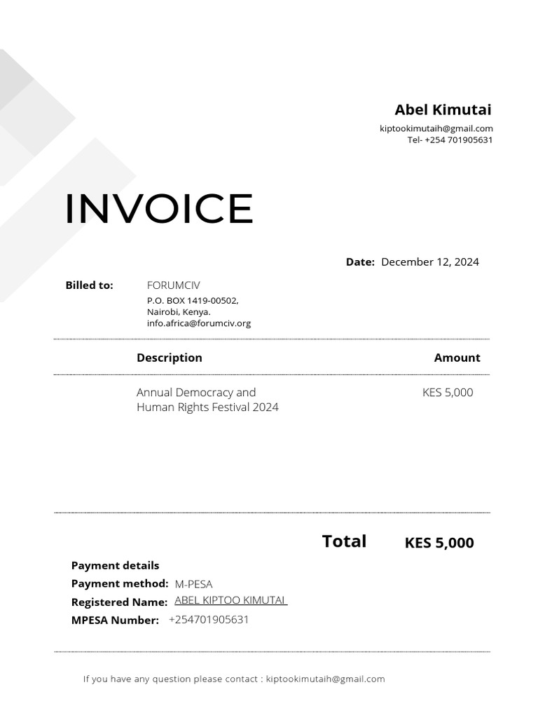 Abel Kimutai - ADHR 2024 Invoice | PDF