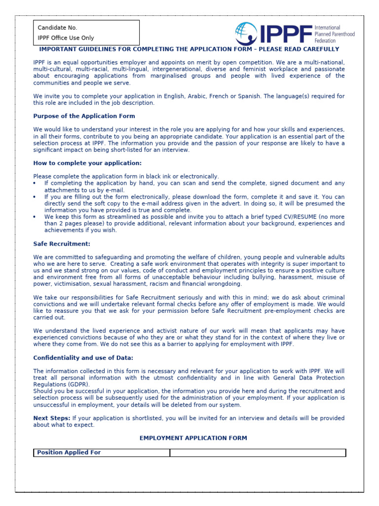 IPPF_application_form_2024 (1) | PDF | Recruitment | Résumé