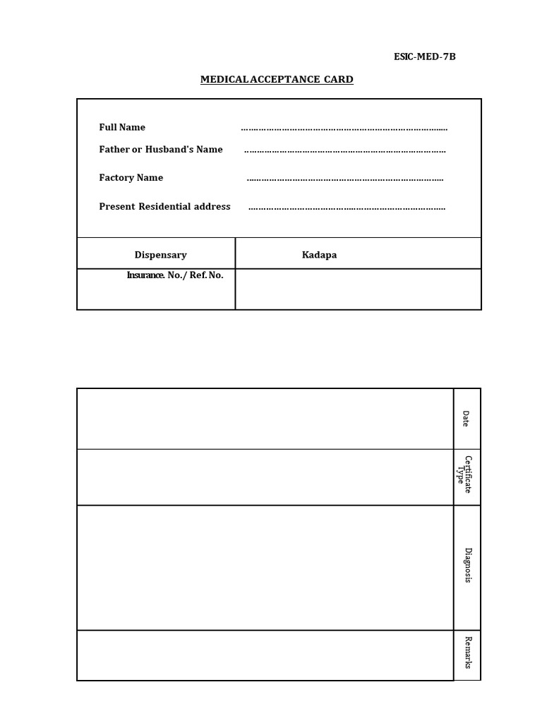 ESIC Medical Acceptance Card Form 7B | PDF