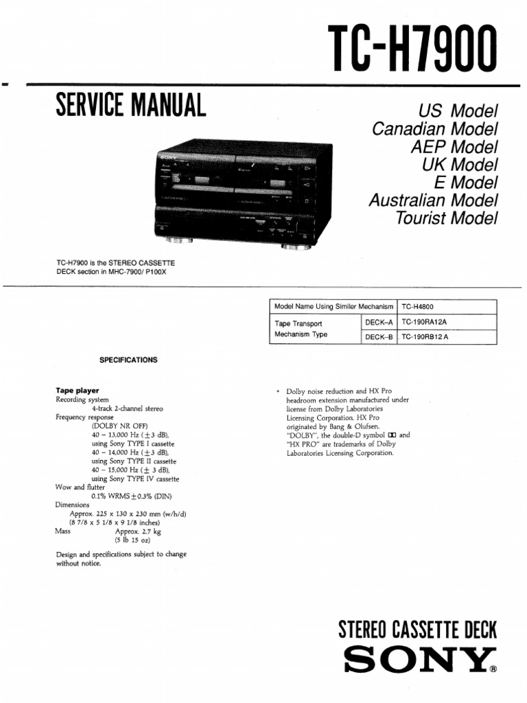 Sony tc-h7900 mhc-7900 p100x SM | PDF