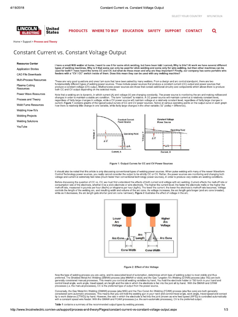 Constant Current Vs Constant Voltage For Welding | PDF