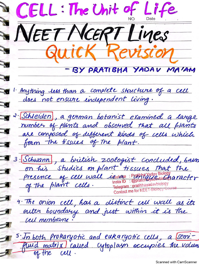 Cell Chapter Neet 2025 Quick Revision | PDF