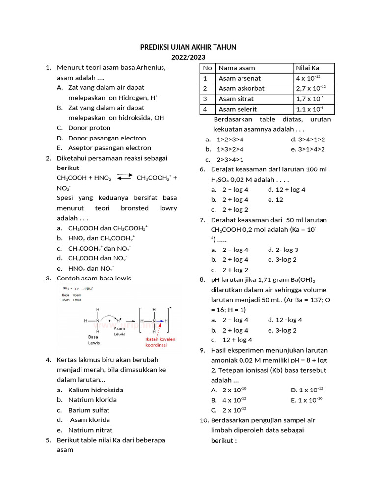Prediksi Ujian Asam Basa 2023 | PDF