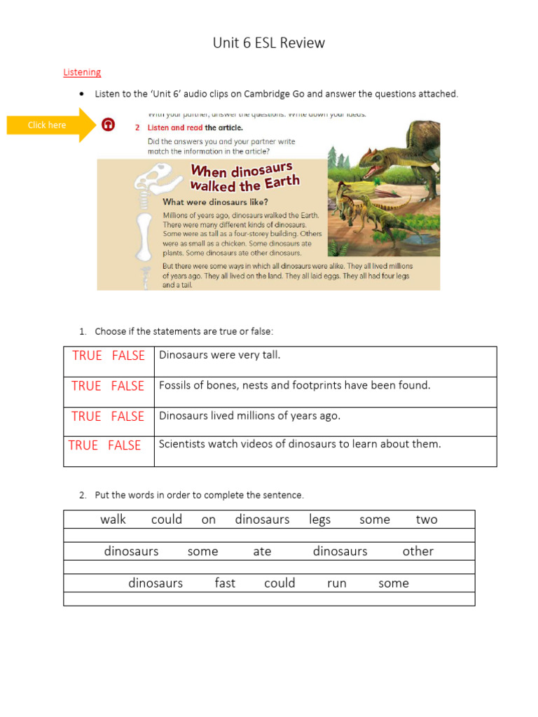 Grade 2 Unit 6 ESL Review | PDF | Dinosaurs | Paleontology