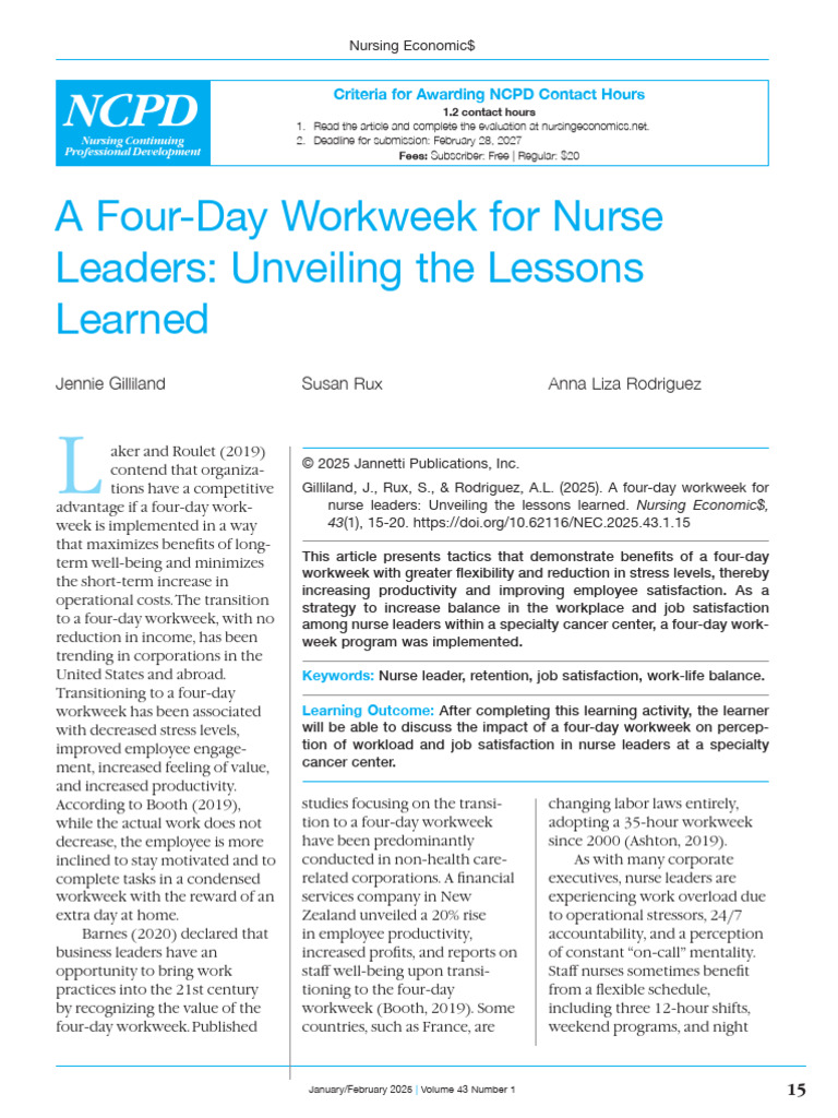 Four-Day Workweek for Nurse Leaders | PDF | Employee Retention | Workplace