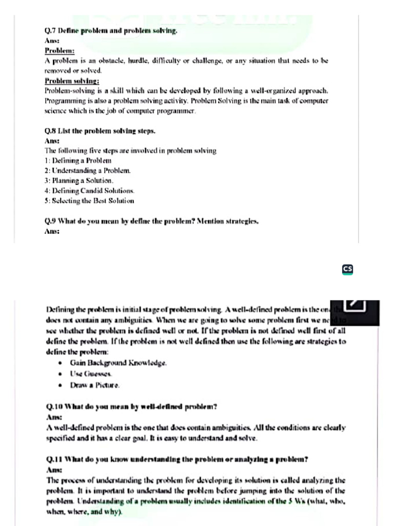 Grade 9th Computer Chapter Wise Important Short QA | PDF
