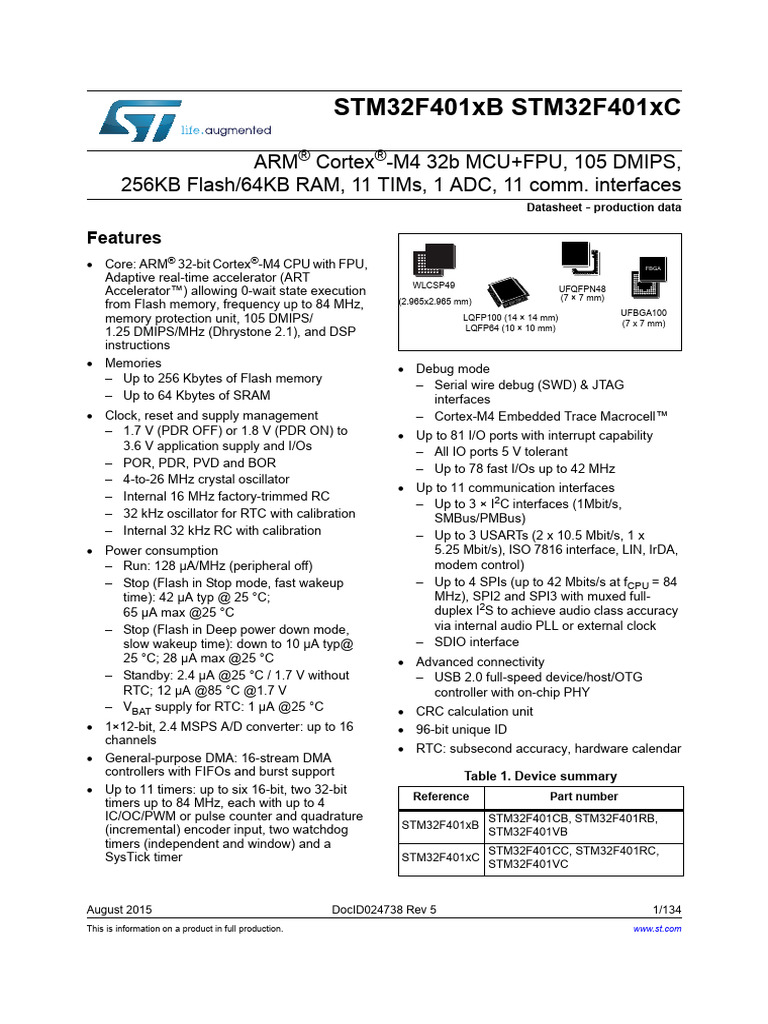 STMicroelectronics STM32F401CCU6 Datasheet | PDF | Electronics | Computer Science