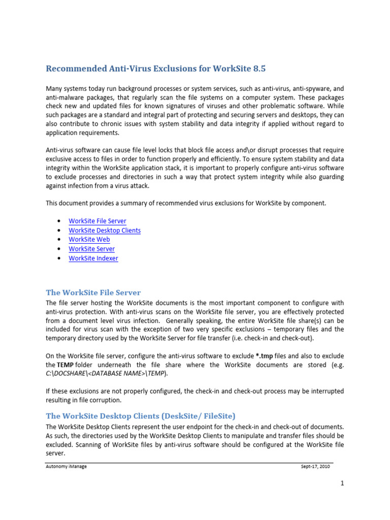 Anti-Virus Exclusions With 8.5 | PDF | Computer File | Computer Virus