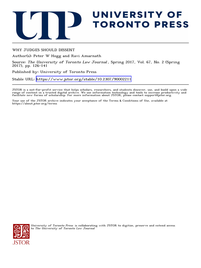 Importance of Judicial Dissent | PDF | Judgment (Law) | Precedent