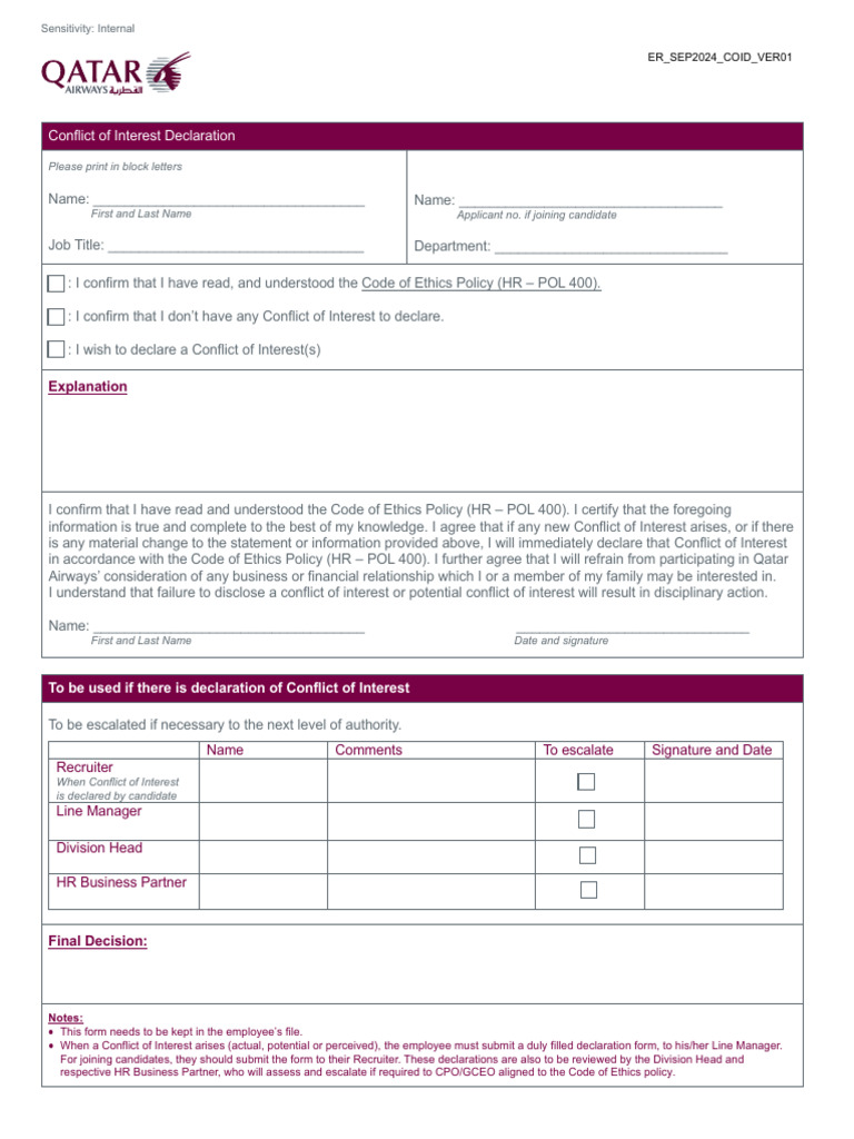 2 Conflict of Intrest Declaration - Sep 2024 | PDF | Conflict Of ...
