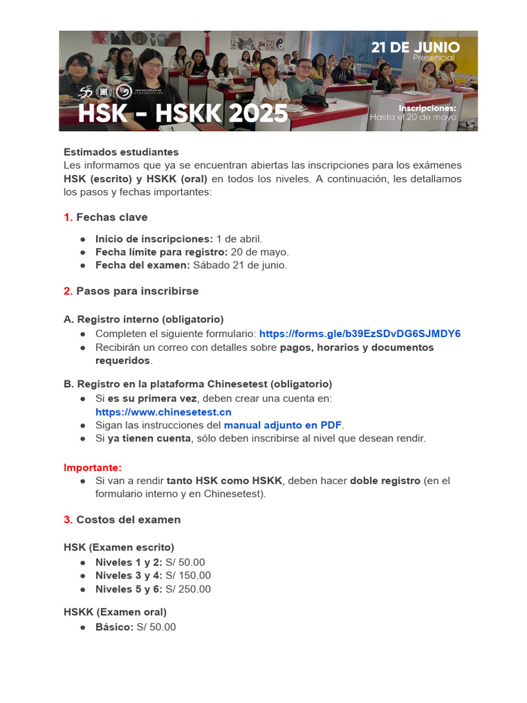 Examen HSK - HSKK 2025 | PDF