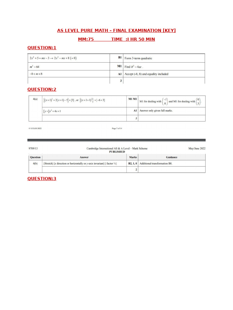 As Level Math March Final (2024-25) - MS | PDF
