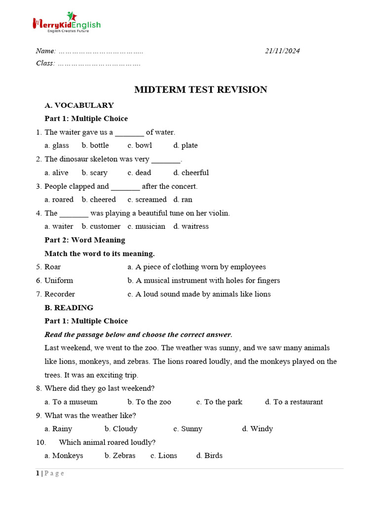 KID.F. Revision - Midterm Test | PDF