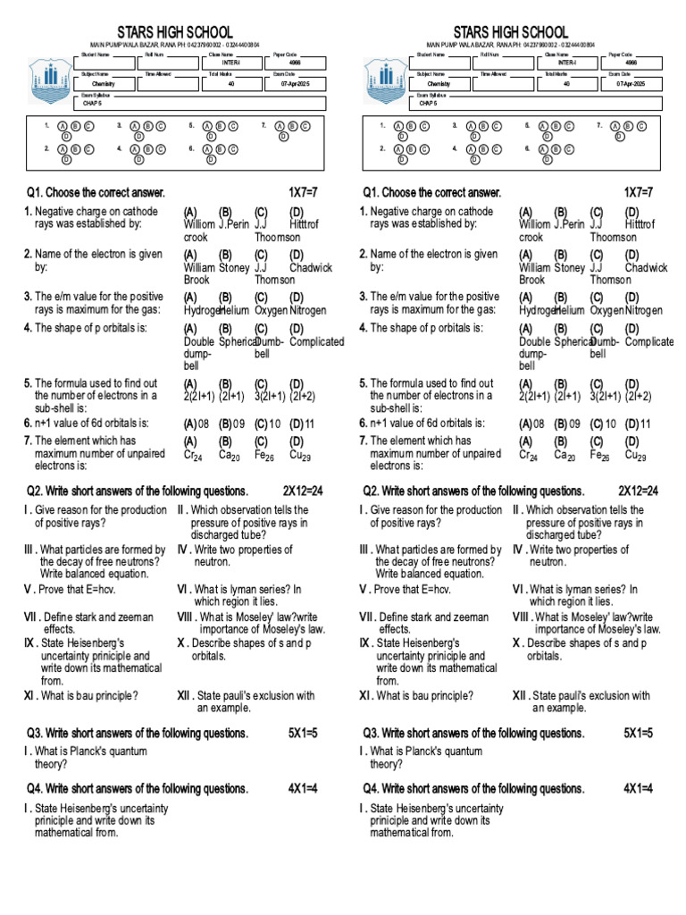 1st Year Chemistry Chp 5 | PDF | Atomic Orbital | Electron