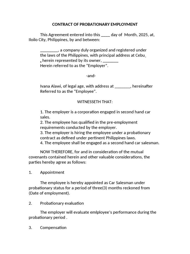 Contract of Probationary Employment | PDF