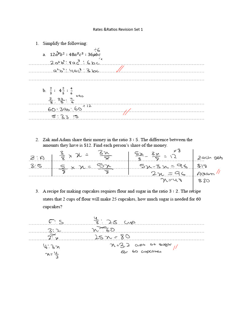 Rates & Ratios Revision Set 1 | PDF | Ratio