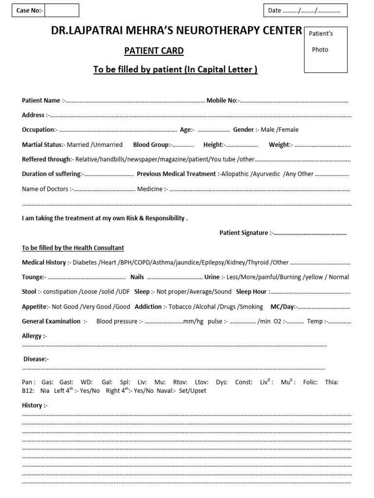 Patient Card | PDF | Medicine | Diseases And Disorders