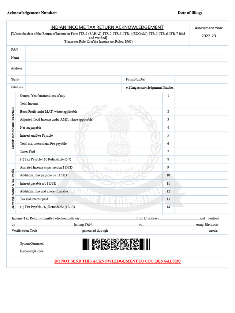Indian Income Tax Return Acknowledgement | PDF | Taxes | Money