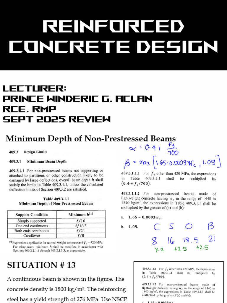Review in RCD 1 Discusion Part 2 Sept 2025 Review | PDF | Beam (Structure) | Concrete