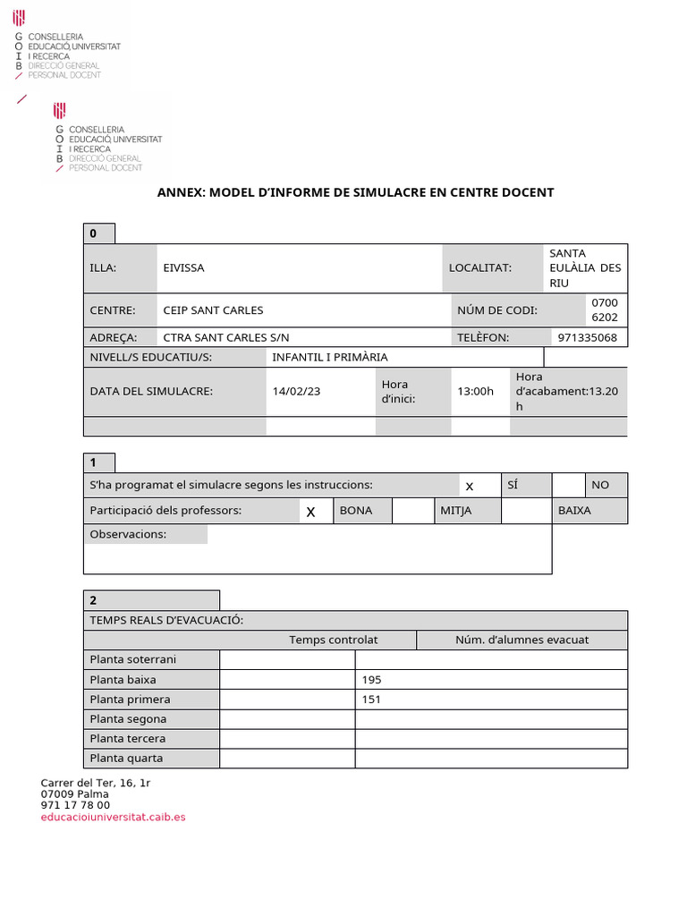 Informe Simulacre Centre Docent | PDF