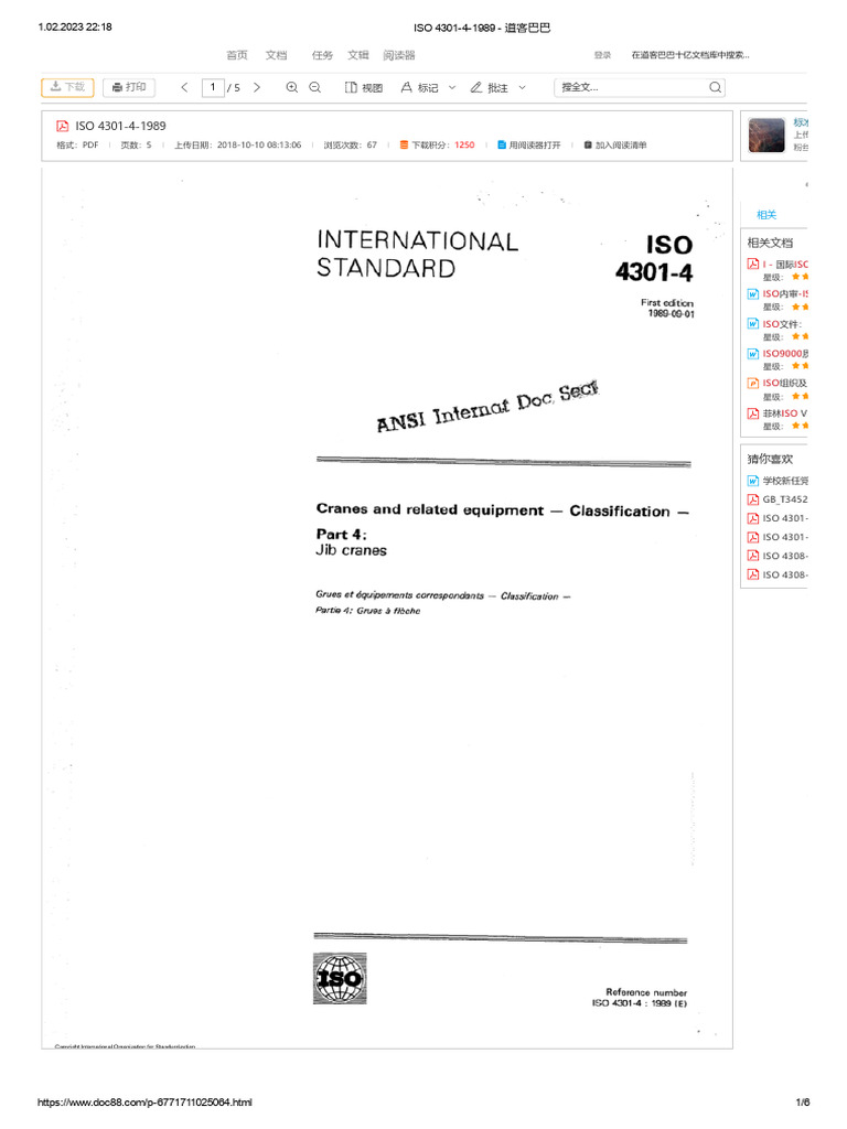 ISO 4301-4-1989 - Cranes and Related Equipment - Classification - Jib ...