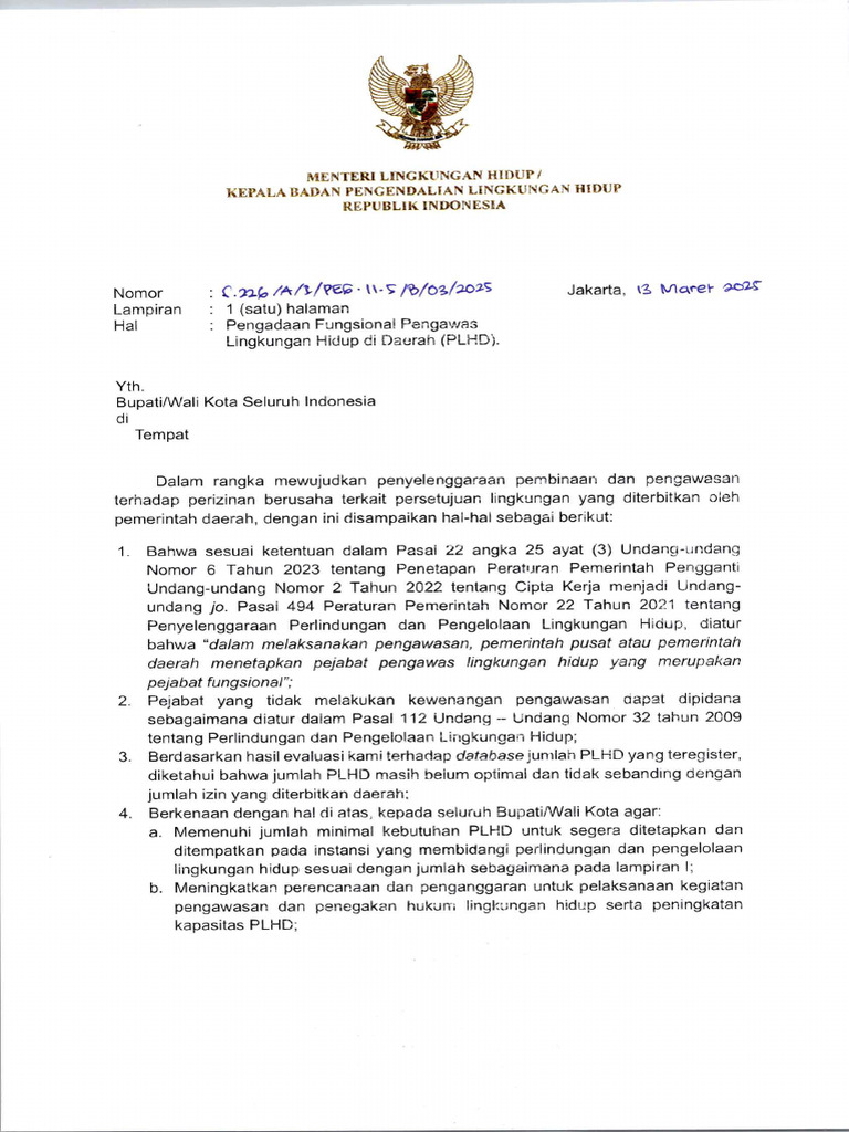 S226 Pengadaan Fungsional PPLH Di Daerah (PLHD) - S - 250324 - 112805 | PDF