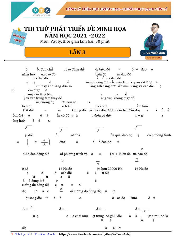 Thay Vu Tuan Anh. Thi thu phat trien de Minh Hoa lan 3 (De bai) | PDF