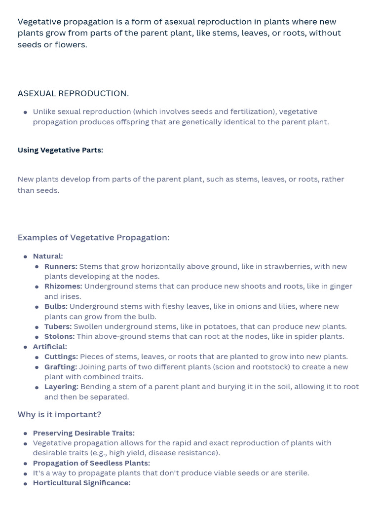 Vegetative Propagation Is A Form of Asexual Reproduction in Plants ...