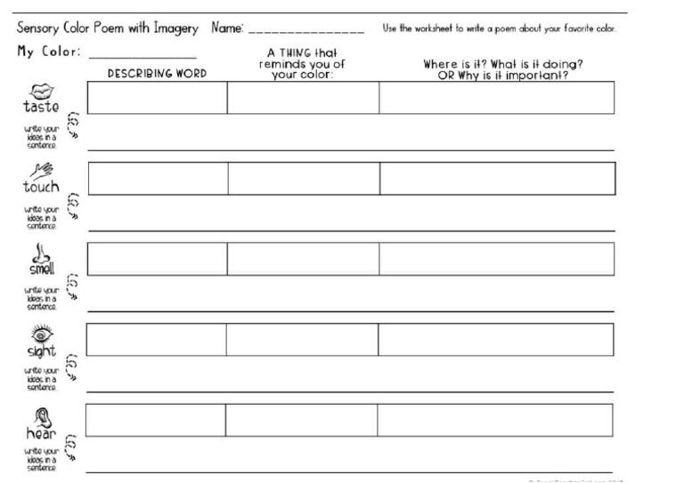 Sensory Colour Poem with Imagery Planning Sheet | PDF