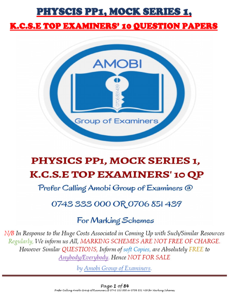 K.C.S.E Physics Mock Exam Paper 1 | PDF | Density | Ice