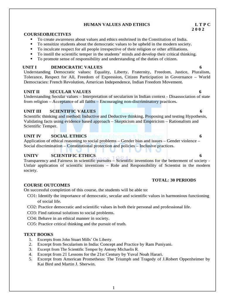 Human Values and Ethics (Jayanth.k) | PDF | Democracy | Political Ideologies