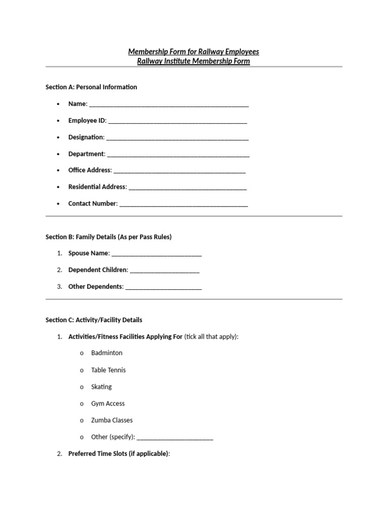 Railway Institute Membership Form | PDF