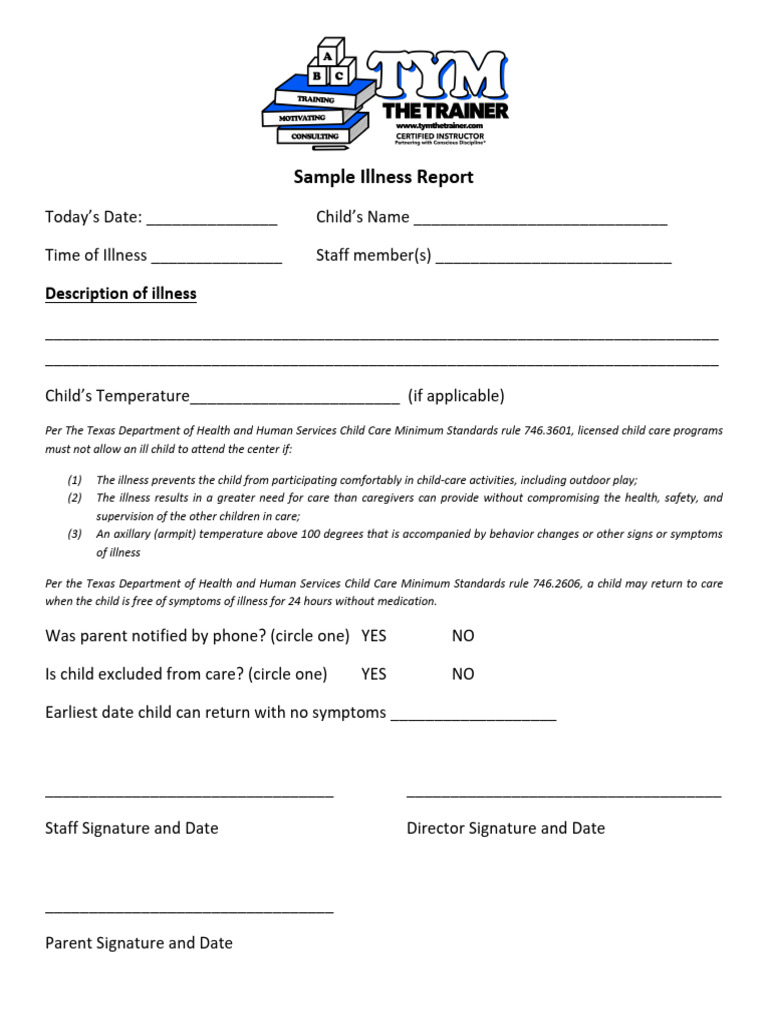 Child Illness Report Template | PDF