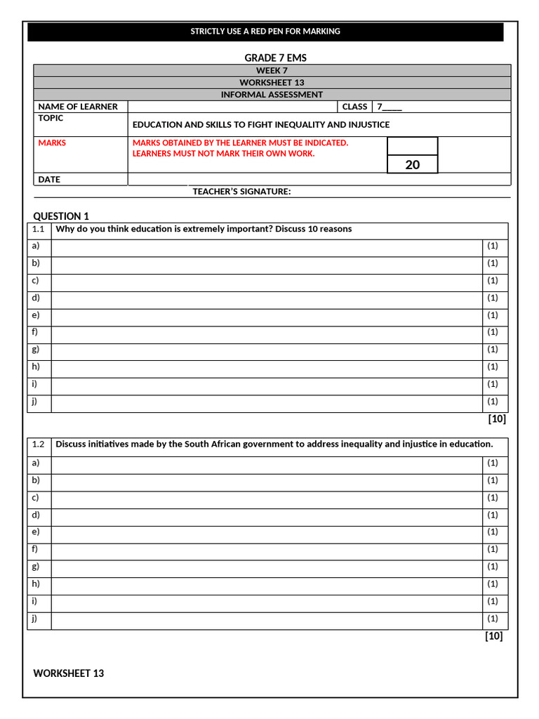 Worksheet 13 Educational and Skills To Fight Inequality and Injustice ...