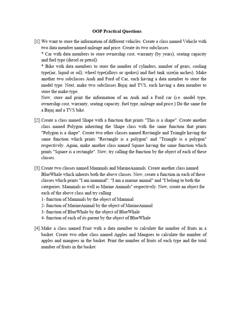 OOP Practical Questions | PDF