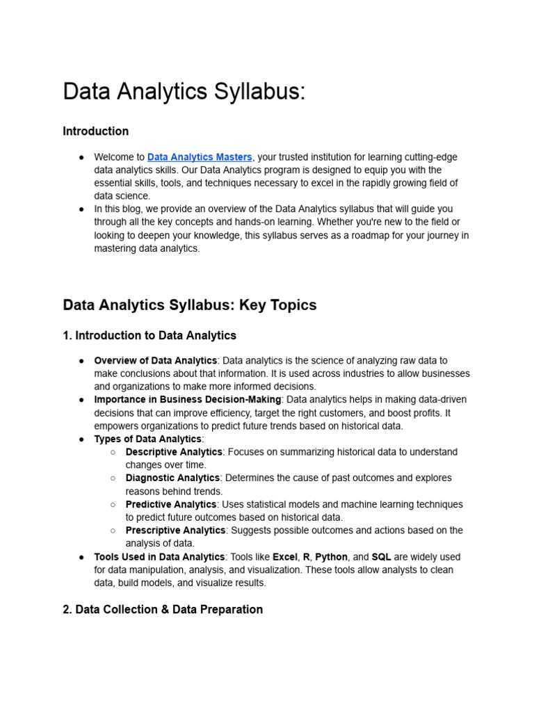 Data Analytics Syllabus PDF | PDF | Data Analysis | Statistics