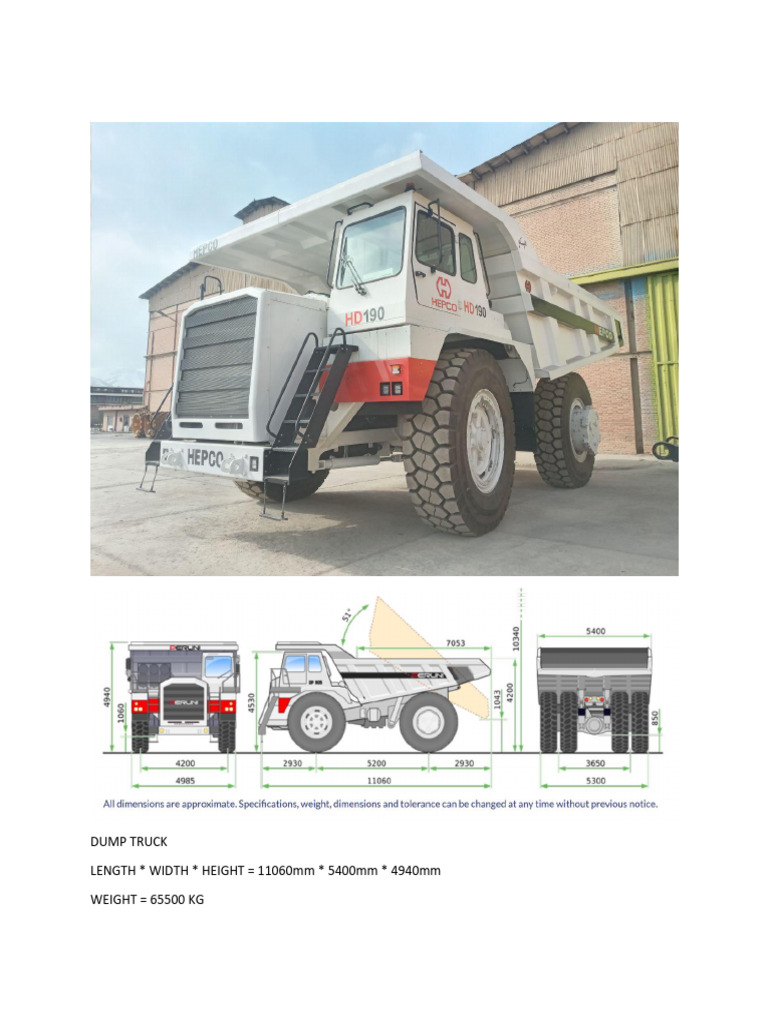 Dump Truck Specifications and Dimensions | PDF