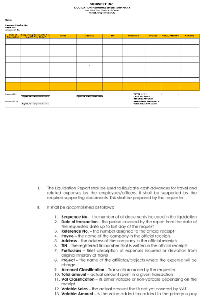 Liquidation Form Template | PDF