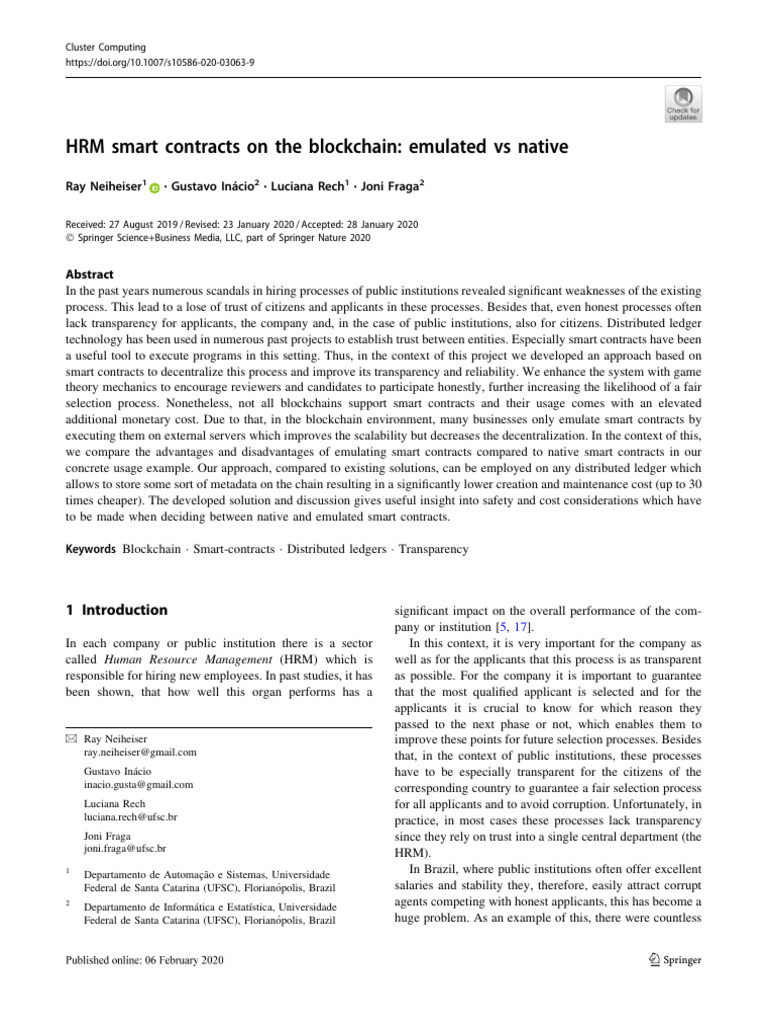 HRM Smart Contracts On The Blockchain Emulated Vs Native | PDF ...