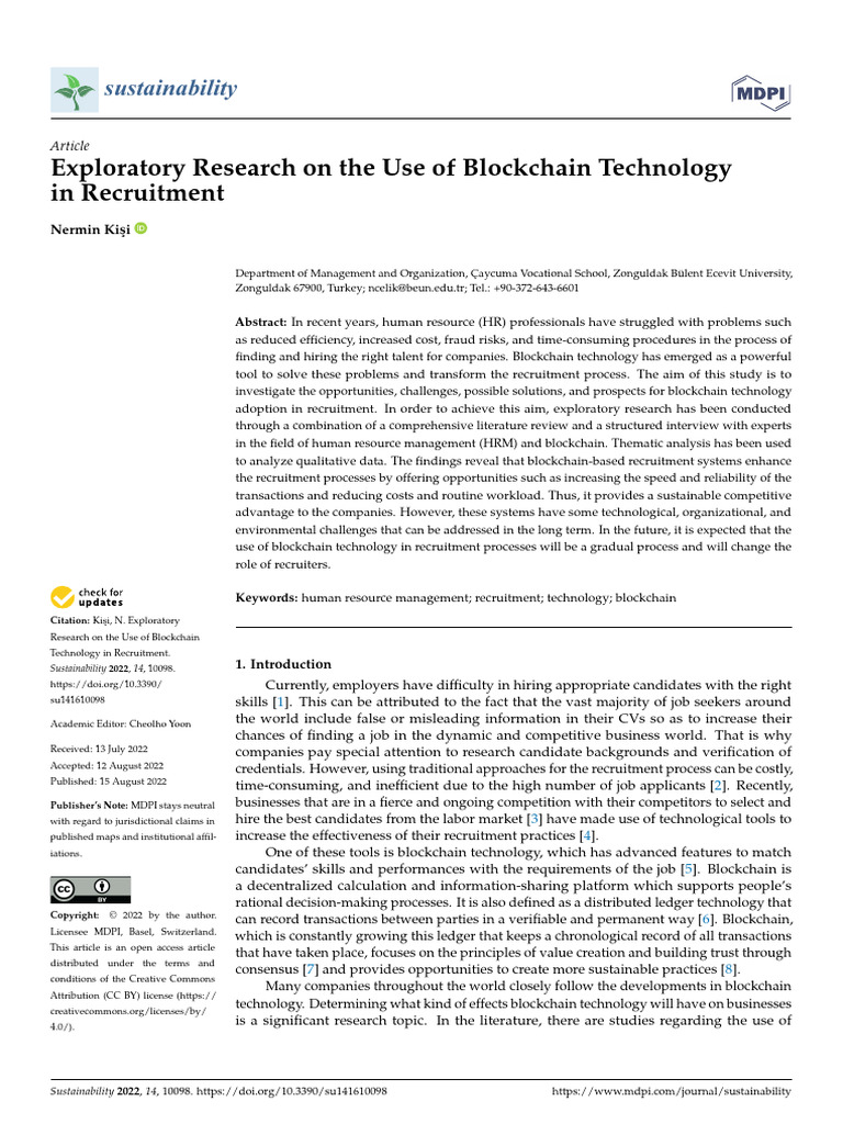 Exploratory Research on the Use of Blockchain Technology in RecruitmentSustainability ...