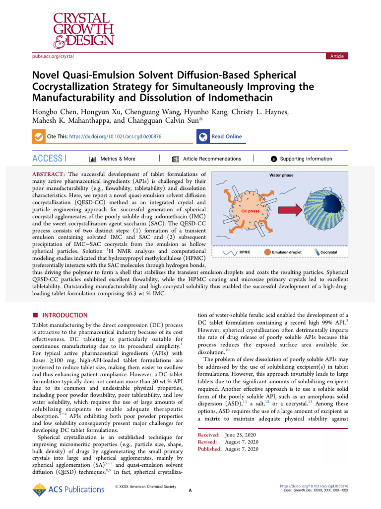 Novel Quasi-Emulsion Solvent Diffusion-Based SCC | PDF | Pharmaceutical ...