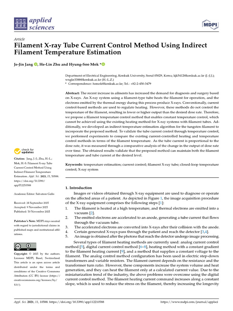 Filament X-Ray Tube Current Control Method Using Indirect Filament ...
