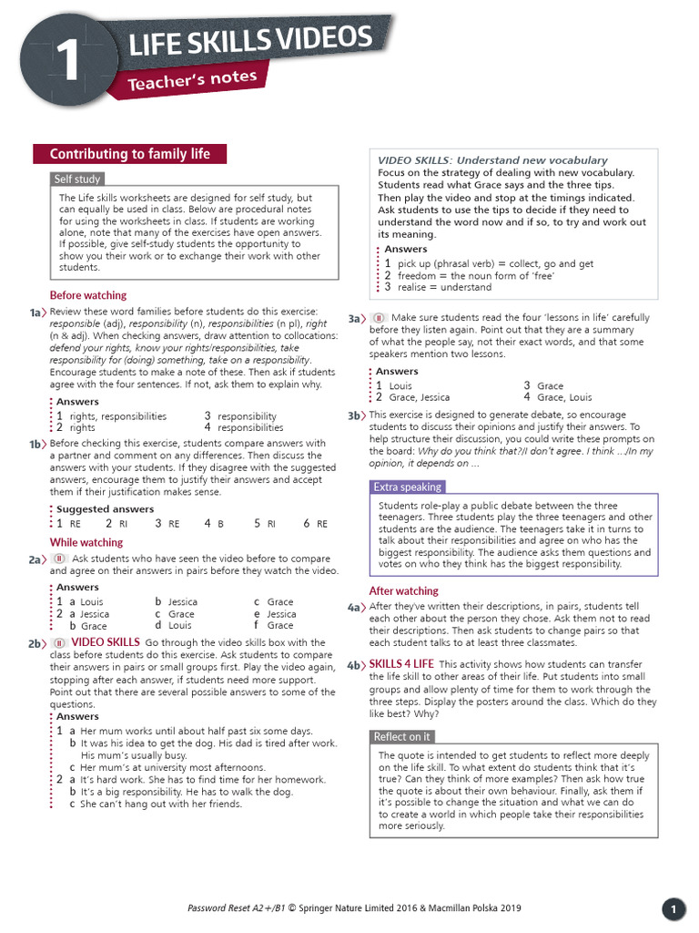 PR A2plus B1 Life Skills Videos TN | PDF | First Aid