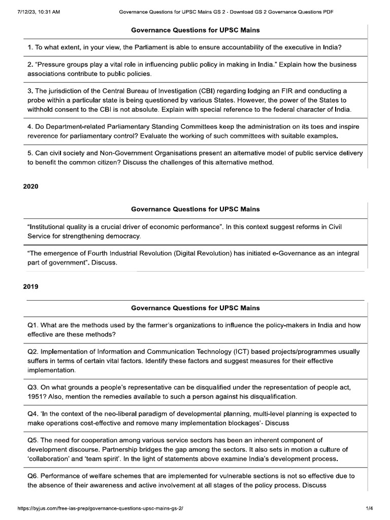 Governance Pyq Mains | PDF