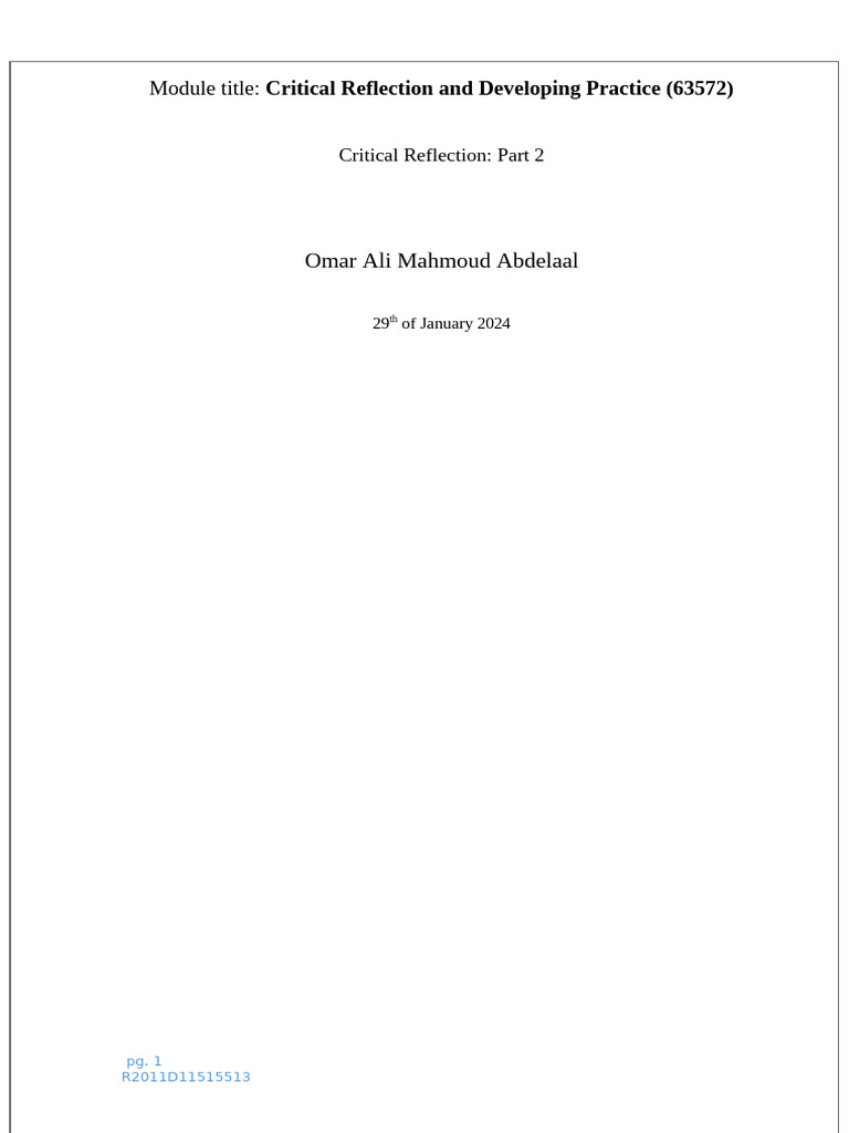 Omar Ali Critical Reflection | PDF | Reflective Practice | Constructivism (Philosophy Of Education)